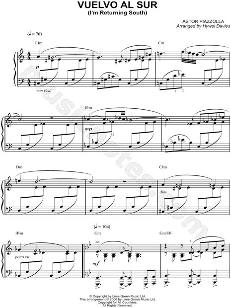 Astor Piazzolla Vuelvo Al Sur Sheet Music Piano Solo In A Minor