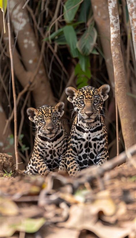 Male Jaguar And Cub Portrait With Text Space Object On Right Side Ideal For Content Placement