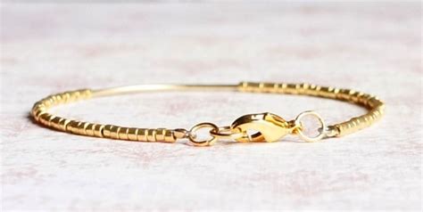 Gold Seed Bead Bracelet Layering Gold Filled Bar Bracelet Etsy