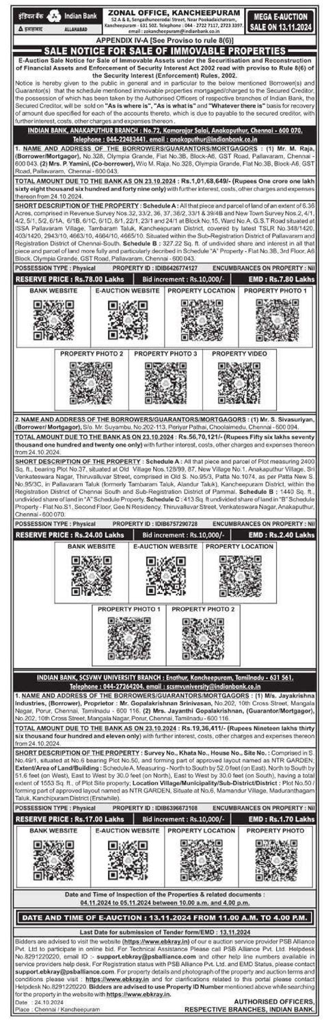 Indian Bank Auctions For Land In Tambaram Chennai Residential