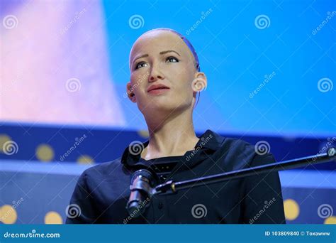 Sophia Humanoid Robot At Open Innovations Conference At Skolokovo