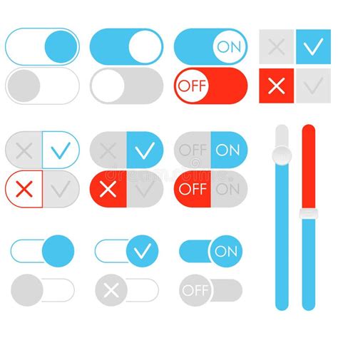 Toggle Switch Set Light Theme On And Off Sliders Template For App And Website Stock Vector