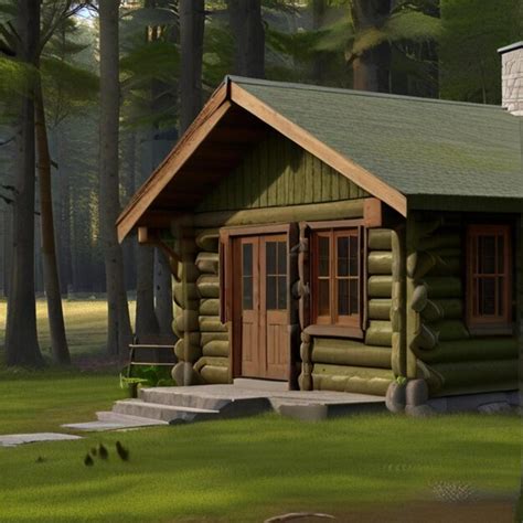 Small Log Cabin In The Woods Premium Ai Generated Image