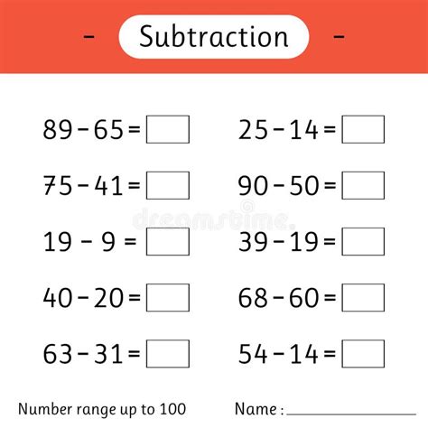 Sustracción Rango De Números De Hasta Hoja De Cálculo Matemática Para Niños Resolver