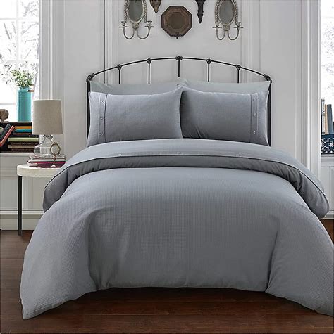 Sleepdown Grey Duvet Set Bed Quilt Cover Waffle Geo Honeycomb Geometric