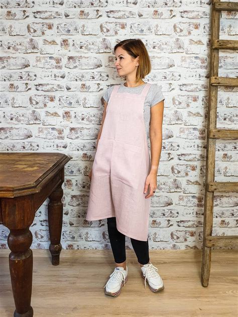 Cross Back Linen Apron Japanese Style Linen Apron No Ties Etsy