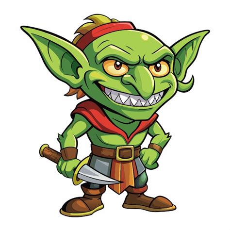 A D Side View Character Of A Mischievous Goblin With Pointy Ears Green Skin And A Toothy Grin