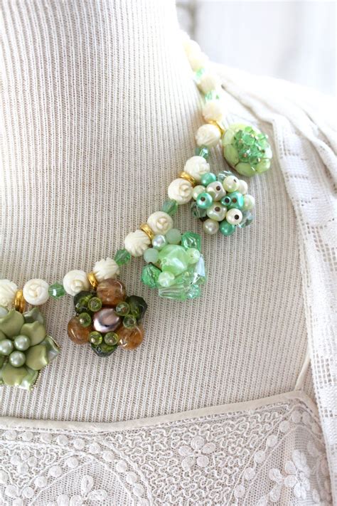 Stunning Vintage Assemblage Collage Necklace Green Goddess Etsy