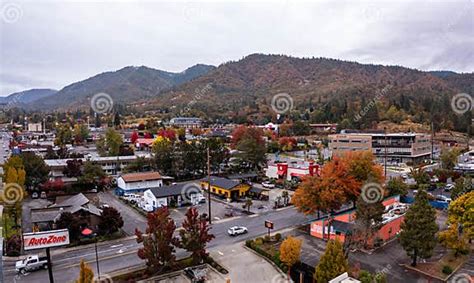 Grants Pass Oregon City In Southern Oregonauto Zone And Other Businesses In Town Aerial Photo