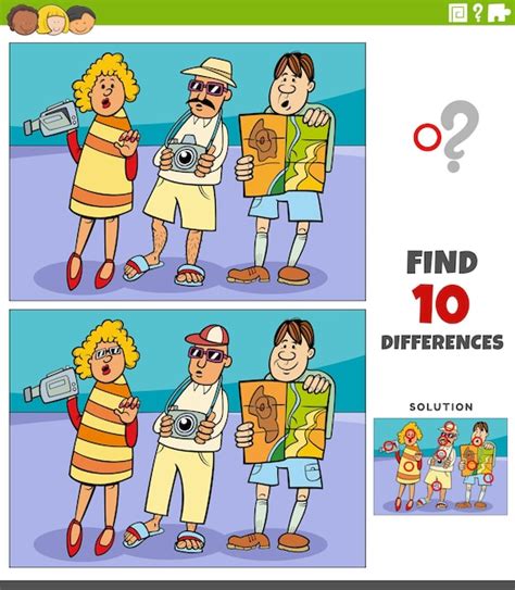Premium Vector Differences Game With Cartoon Tourists Characters