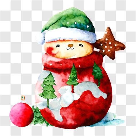 Baixe Pintura Em Aquarela De Urso De Pelúcia Como Papai Noel Com