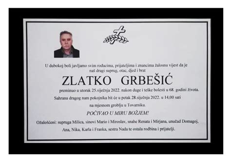 Zlatko Grbešić Osmrtnice