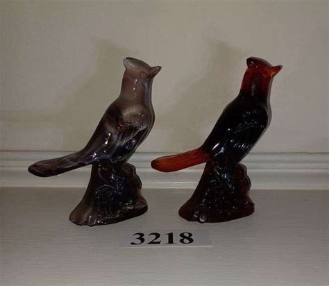 Purple Slag Glass And Ruby Glass Cardinal Figurines Mark Van Hook