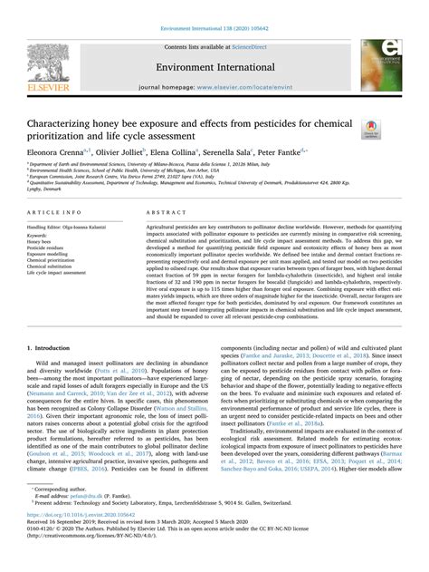 Pdf Characterizing Honey Bee Exposure And Effects From Pesticides For Chemical Prioritization