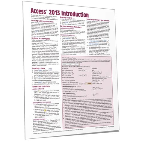 access 2013 quick reference cheat sheet guide card beezix