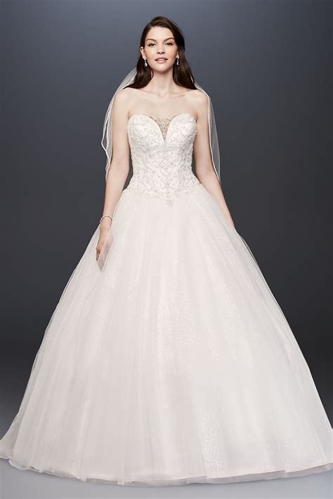 Beaded Illusion Bodice Ball Gown Wedding Dress Davids Bridal