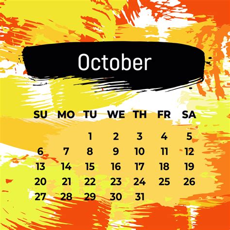 página para Outubro ano quadrado calendário planejador para uma mês laranja amarelo fundo