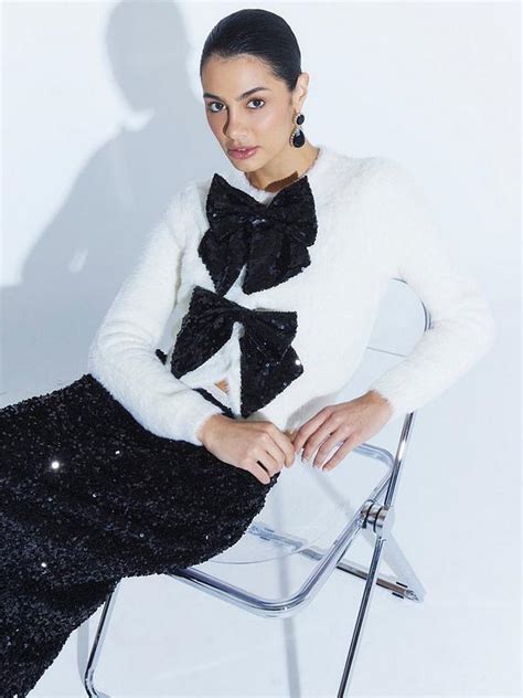 River Island Sequin Bow Fluff Cardigan Cream Very