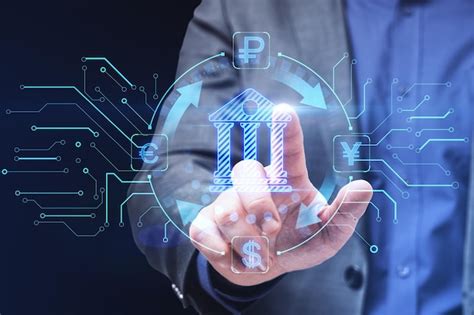 Premium Photo Close Up Of Businessman Hand Pointing At Abstract Online Banking Hologram On