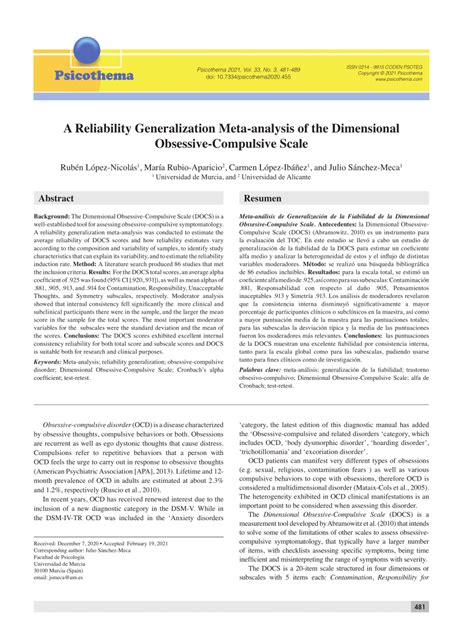 Pdf A Reliability Generalization Meta Analysis Of The Dimensional