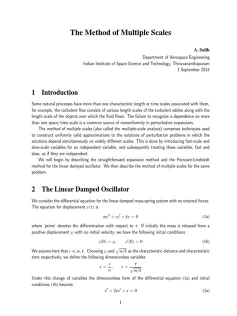 The Method Of Multiple Scales A Uniformly Valid Perturbation Method