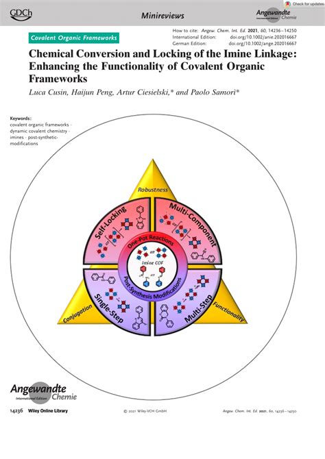 Pdf Chemical Conversion And Locking Of The Imine Linkage Enhancing