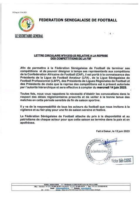 La Fédération Sénégalaise Annonce La Reprise Du Football