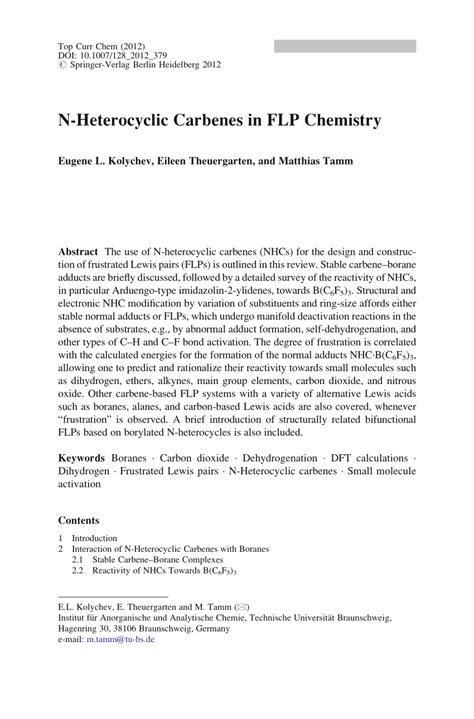 Pdf N Heterocyclic Carbenes In Flp Chemistry