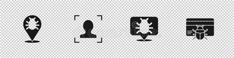 Set System Bug Face Recognition And In Credit Card Icon Vector Stock