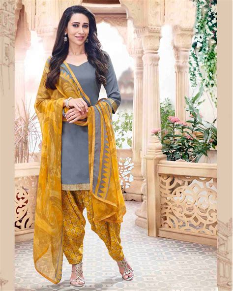 Grey Lush Gota Patti Work Cotton Salwar Suits For Women Semi Stitched