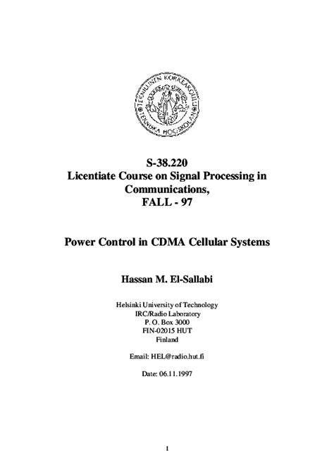Pdf Distributed Power Control In Cdma Cellular Systems