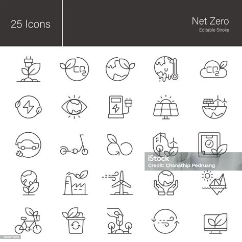 Net Zero Icon Set 25 Editable Stroke Vector Graphic Elements Stock