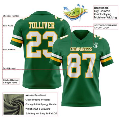 Custom Kelly Green Football Jersey White Gold Mesh Authentic Fansidea