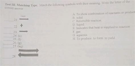 Test III Matching Type Match The Following StudyX
