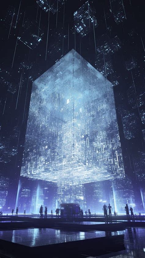 Futuristic Glowing Cube In A Digital Landscape Stock Image Image Of Futuristic Dark 339531047
