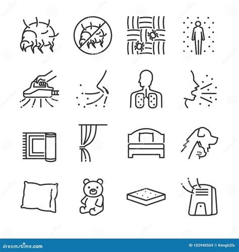De Reeks Van Het De Lijnpictogram Van Stofmijten Omvatte De