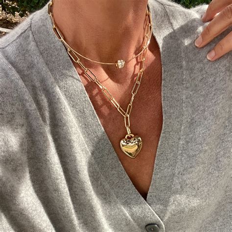 Aurelie Puffy Heart Clip Necklace Thatch