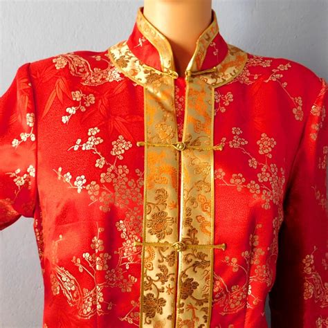Vintage Mid Century Chinese Silk Brocade Jacket Red W Etsy