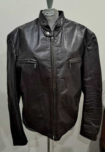 80s Vintage Moto Brown Leather Cafe Racer Jacket Zip Pockets By The