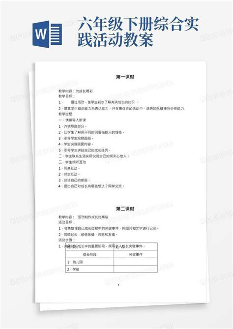 完整版六年级下册综合实践活动教案全册word模板下载熊猫办公