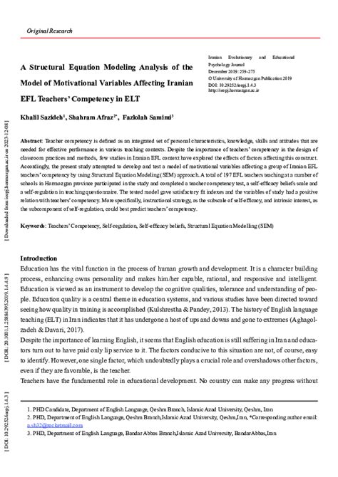 Pdf A Structural Equation Modeling Analysis Of The Model Of Motivational Variables Affecting