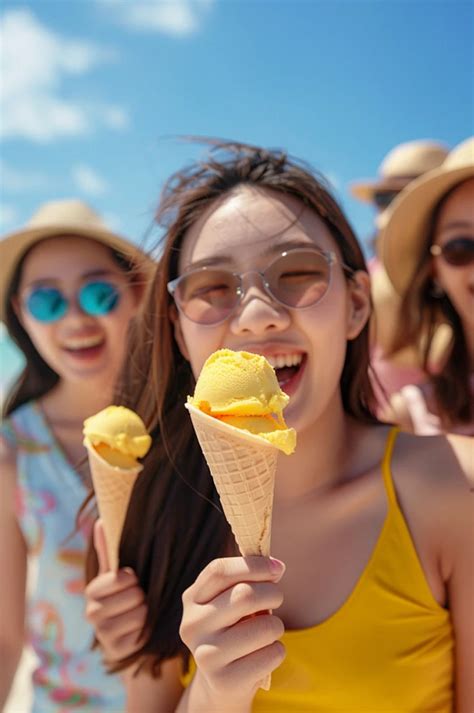 Ai数字艺术夏季吃雪糕冰淇淋人物摄影图 花瓣网
