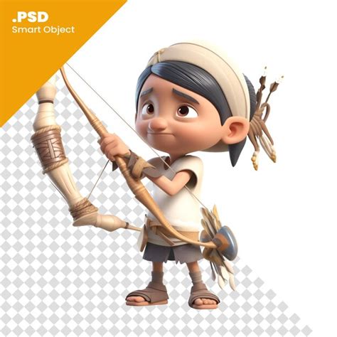 Renderização 3d de um personagem de desenho animado arco e flecha