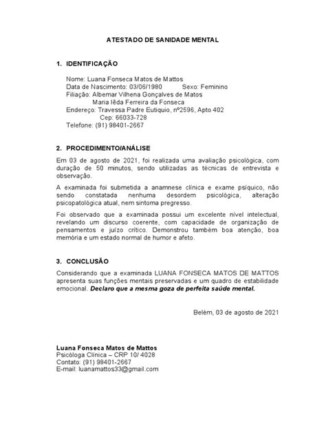 Atestado De Sanidade Mental Pdf