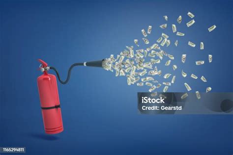 많은 달러 지폐가 호스에서 날아 와 빨간 소화기의 3d 렌더링 통화에 대한 스톡 사진 및 기타 이미지 통화 소방관 3차원 형태 Istock