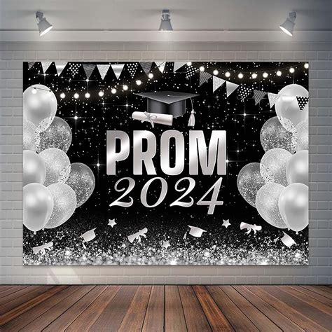 Prom 2024 Backdrop Black And Silver Balloons Graduation Prom Night