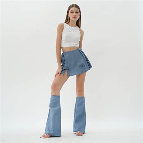 Jual Official Crue Skort Only Lexi Mini Skort In Light Denim And Dark