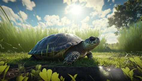 Premium Photo Turtle On A Lawn With A Beautiful Sky