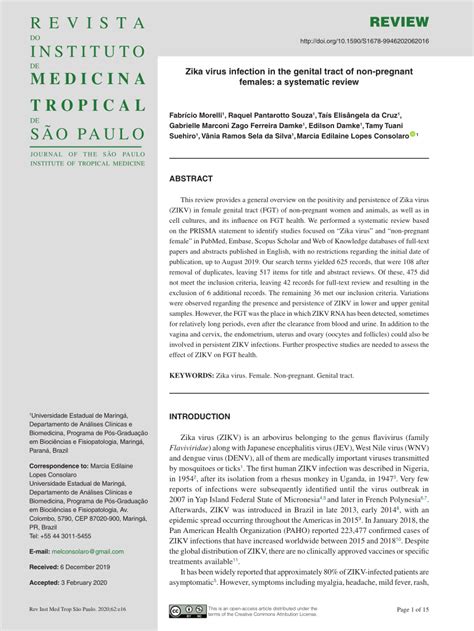 Pdf Zika Virus Infection In The Genital Tract Of Non Pregnant Females