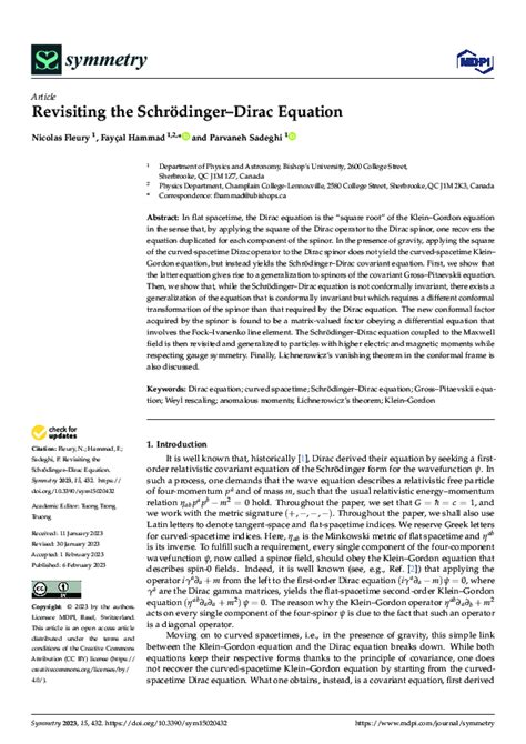 Pdf Revisiting The Schrödinger Dirac Equation